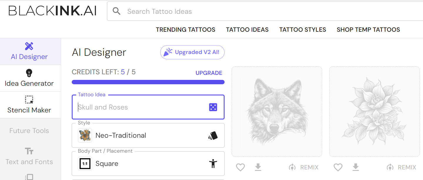 Générateur de tatouage IA : création + essai virtuel | PERFECT